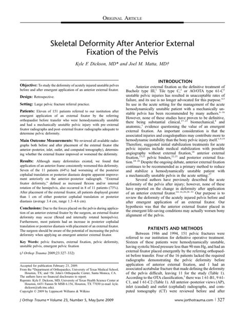 Skeletal Deformity After Anterior External Fixation Of The Pelvis Pdf