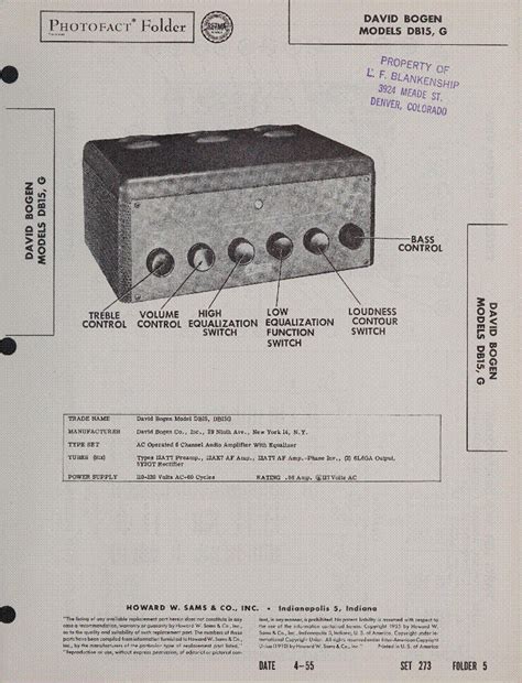 David Bogen Models Db15 G Sm Service Manual Download Schematics