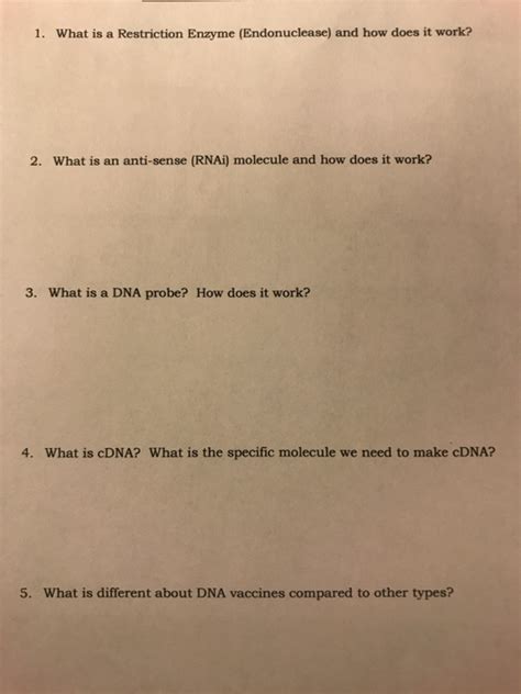 Solved 1 What Is A Restriction Enzyme Endonuclease And