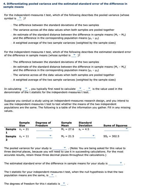 Solved 4 Differentiating Pooled Variance And The