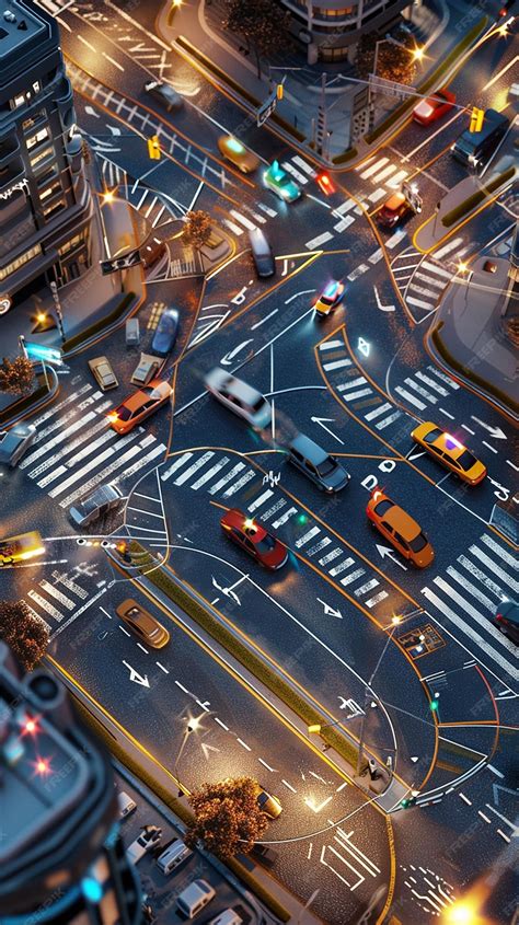 Smart City Intersection With Autonomous Vehicles Premium Ai Generated Image