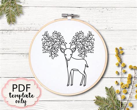 Embroidery Deer Pdf Pattern Template Only Hand Embroidery Pattern