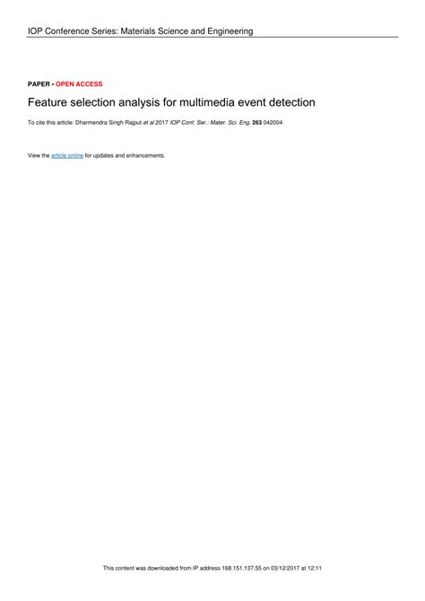 Pdf Feature Selection Analysis For Multimedia Event Detection