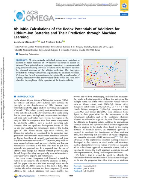Pdf Ab Initio Calculations Of The Redox Potentials Of Additives For Lithium Ion Batteries And