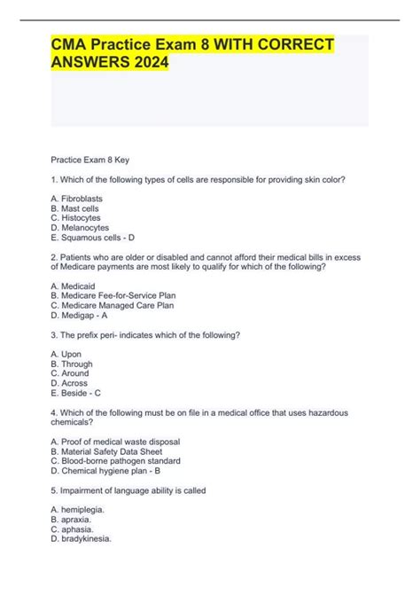 Cma Practice Exam 8 With Correct Answers 2024 Cmma Stuvia Us