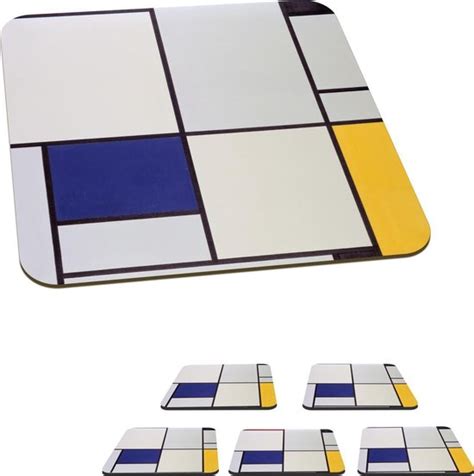 Onderzetters Voor Glazen Tableau I Piet Mondriaan 10x10 Cm 6 Stuks