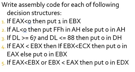 Solved Write Assembly Code For Each Of Following Decision Chegg Com