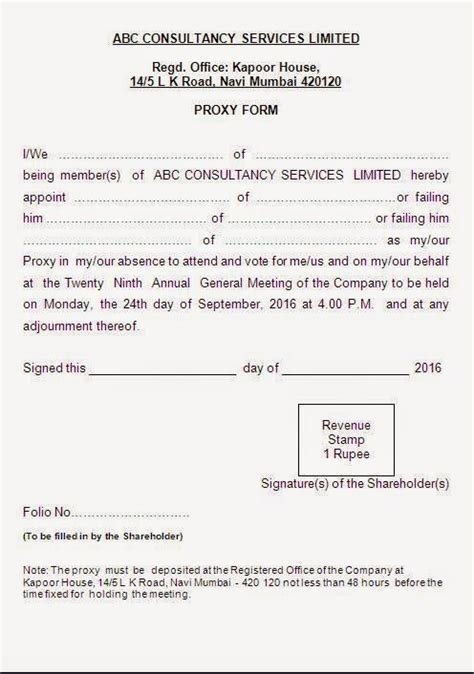 Proxy Vote Form Sample Format In Word Citehrblog