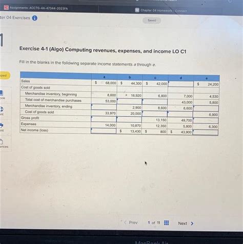 Solved Exercise 4 1 Algo Computing Revenues Expenses And