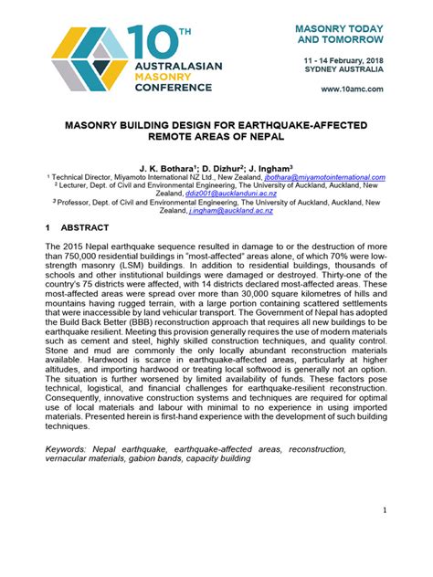 Masonry Building Design For Earthquake Affected Remote Areas Of Nepalfinal Download Free Pdf