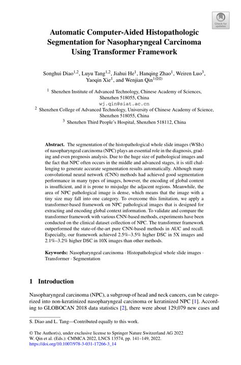 Pdf Automatic Computer Aided Histopathologic Segmentation For Nasopharyngeal Carcinoma Using