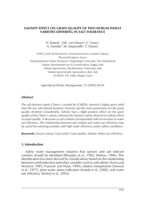 Pdf Salinity Effect On Grain Quality Of Two Durum Wheat Varieties