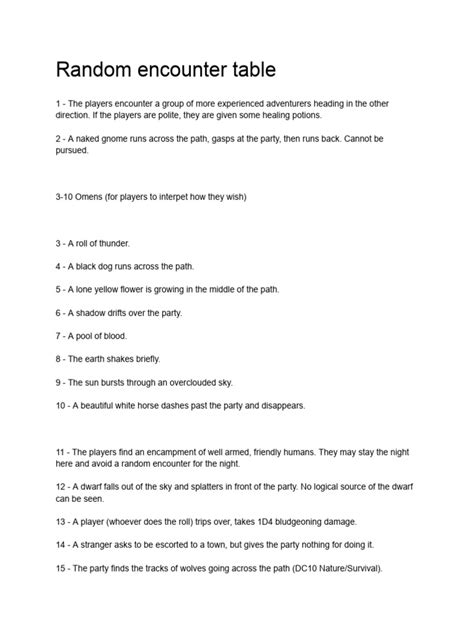 Random Encounter Table Pdf