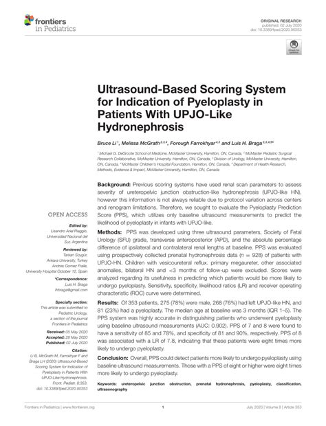 Pdf Ultrasound Based Scoring System For Indication Of Pyeloplasty In Patients With Upjo Like