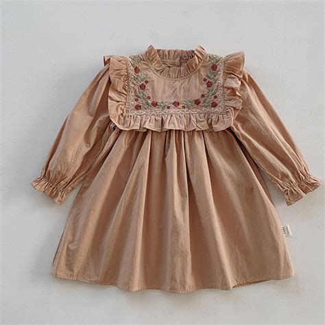 Badu Bg Рокли за момичета 2023 Есен Френска бродерия Цветя Стояща яка Рокля за момичета Рокля на