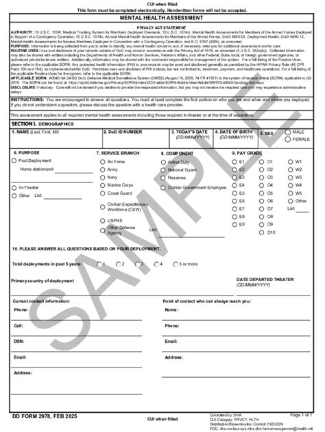 Dd Form 2978 Deployment Mental Health Assessment February 2014 Fill Out And Sign Online Dochub