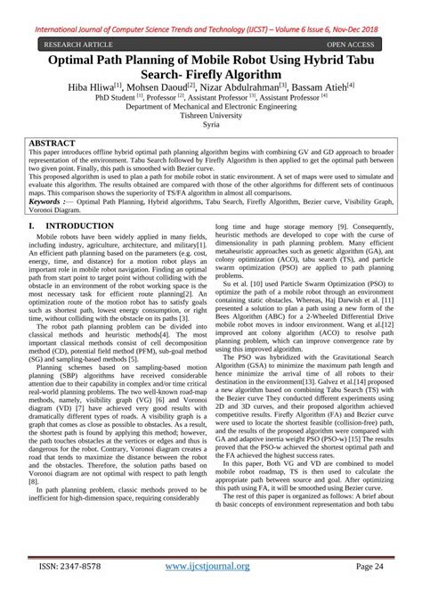 pdf optimal path planning of mobile robot using hybrid · 2018 11 15