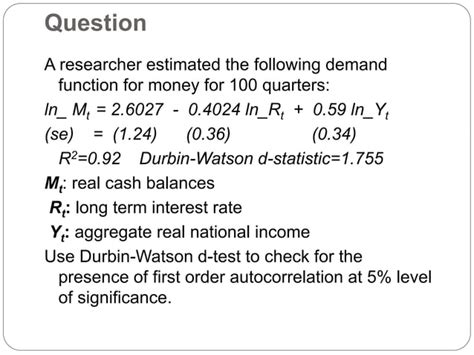 Autocorrelation Detection Part 1 Durbin Watson D Test Ppt