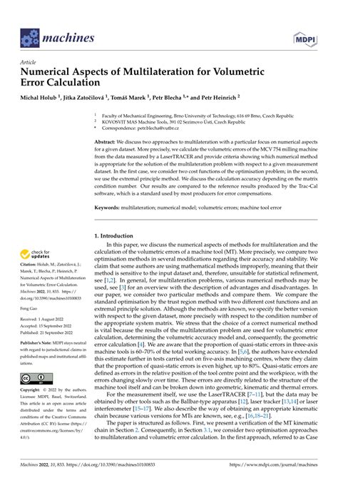 Pdf Numerical Aspects Of Multilateration For Volumetric Error Calculation
