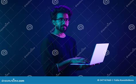 Arabian Indian Man Guy Male Programmer Coder Employer Freelancer Working Using Internet Computer