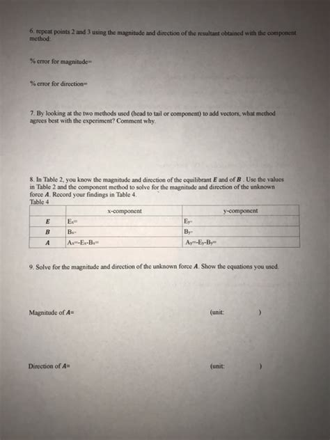 solved force table lab report table 1 table 2 mass magnitude