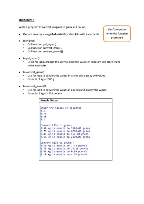 lap 7 c prgramme question 3 write a program to convert kilogram to