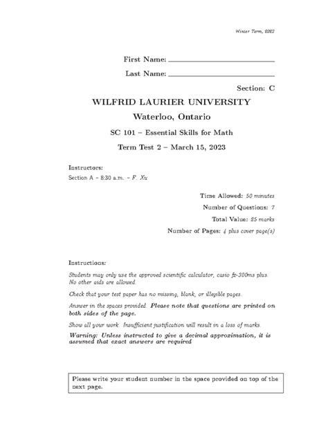 Midterm SC C Winter Solution Post Winter Term First Name Last Name