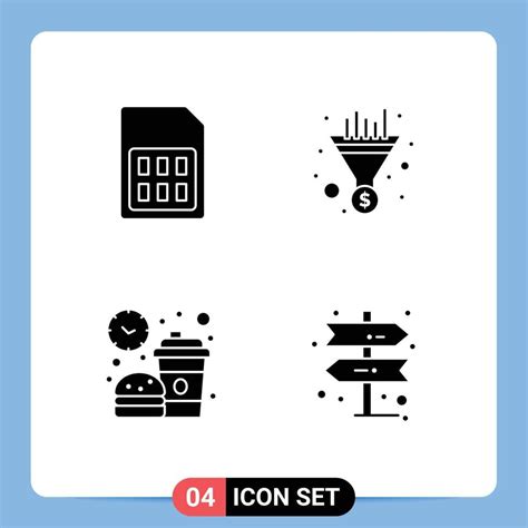 Set Of 4 Vector Solid Glyphs On Grid For Card Break Sim Funnel Food