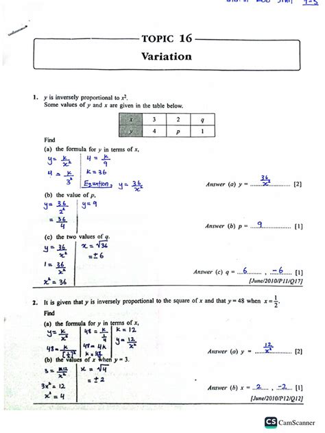 Variations Math Worksheet Pdf