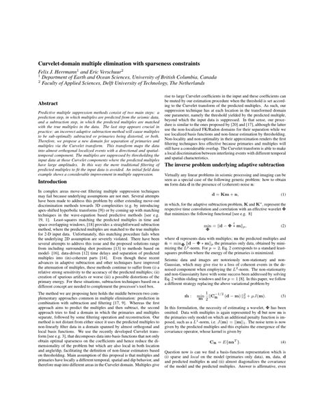 Pdf Curvelet Domain Multiple Elimination With Sparseness Constraints