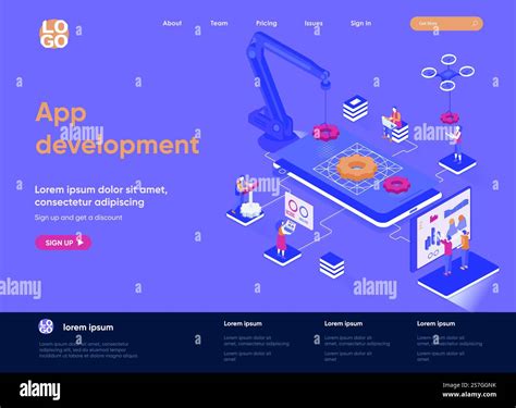 App Development Isometric Landing Page Ui Ux Design Prototyping
