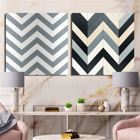 Design Art Grey White Geometric Neutrals Chevron Pattern Abstract