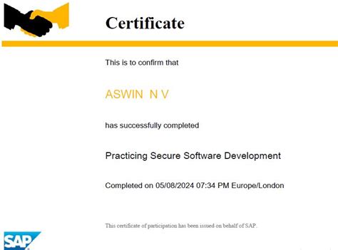 Aswin N V On Linkedin Sapcertification Securesoftwaredevelopment Cybersecurity