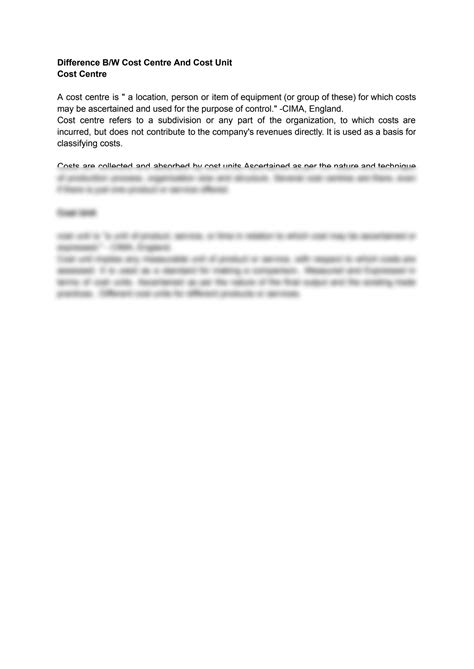 SOLUTION Difference Between Cost Centre And Cost Unit Studypool