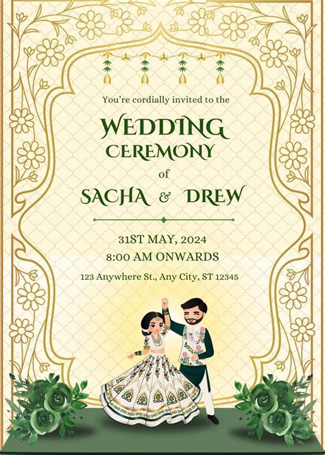 Indian Wedding Invitation Art Couple Wedding Invite Over 151 224