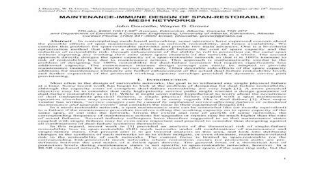 Pdf Maintenance Immune Optical Mesh Network Design Dokumentips
