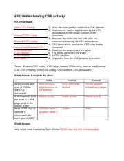 Understanding CSS Activity Docx Understanding CSS Activity Fill In The Blank Inline CSS
