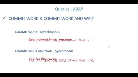 Video 5 Abap Queries Diff Between Commit And Bapitansaction