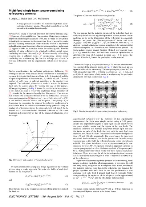 Pdf Multi Feed Single Beam Power Combining Reflectarray Antenna