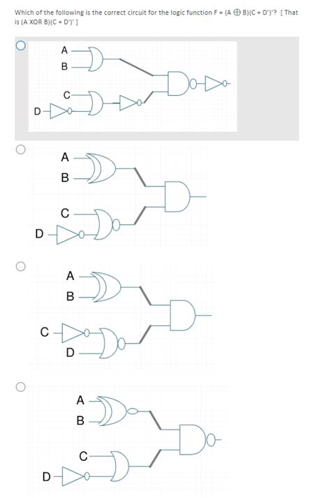 Solved Which Of The Following Is The Correct Circuit For The