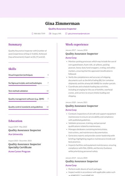 Quality Assurance Inspector Resume Examples That Work