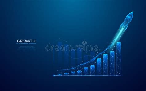Growth Graph Chart With Launch Rocket On Technology Blue Background