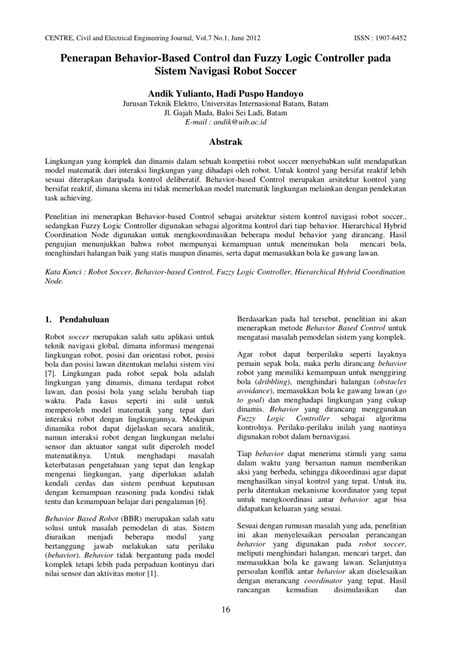 Pdf Penerapan Behavior Based Control Dan Fuzzy Logic Controller Pada Sistem Navigasi Robot Soccer