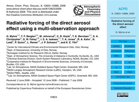Pdf Radiative Forcing Of The Direct Aerosol Effect Using A Multi Observation Approach
