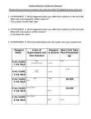 Limiting Reactant And Excess Reactant Experimental Findings And Course Hero