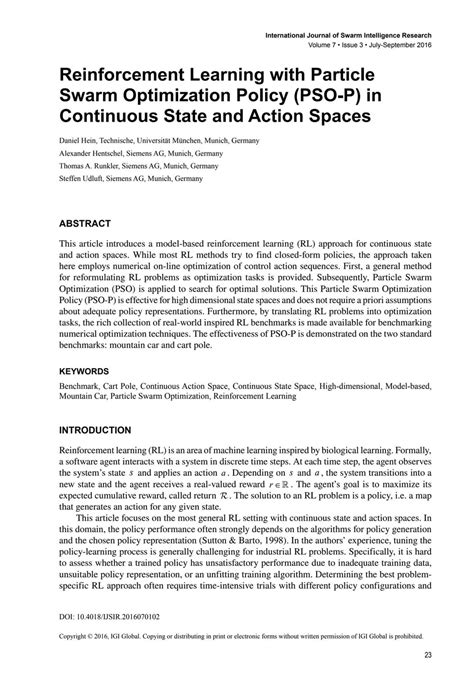 Reinforcement Learning With Particle Swarm Optimization Policy Pso P