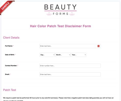Online Hair Color Patch Test Disclaimer Form