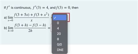 solved if f′ is continuous f′ 3 4 and f 3 0 then a