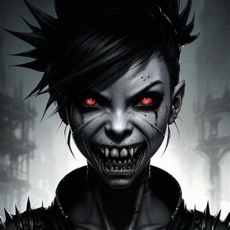 Tomboy Woman Punk Urban Sharp Teeth Fangs Gray Skin Eyeless