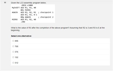 Solved 11 Given The LC3 Assembly Program Below ORIG X3000 Chegg Com